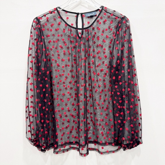 Modcloth | Tops | Modcloth Black Sheer Blouse Long Sleeve Heart ...